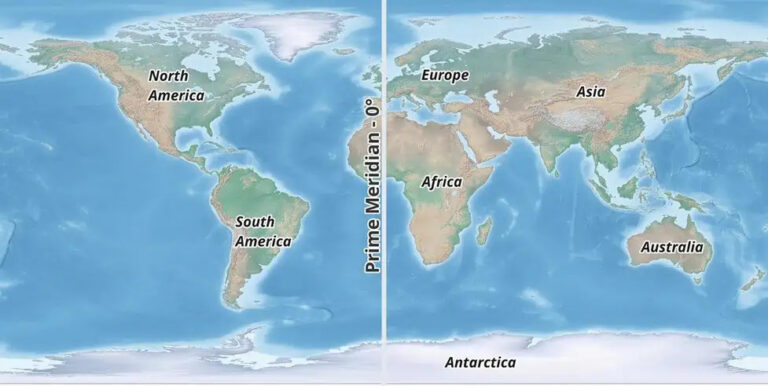 World Map with Equator and Prime Meridian