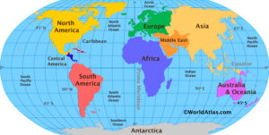 Labeled World Map With Oceans And Continents