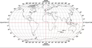 World Map with Equator and Prime Meridian