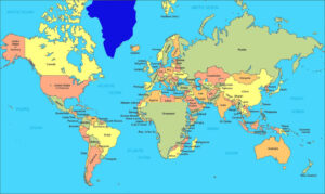 Flat Map of the World with Longitude, Latitude