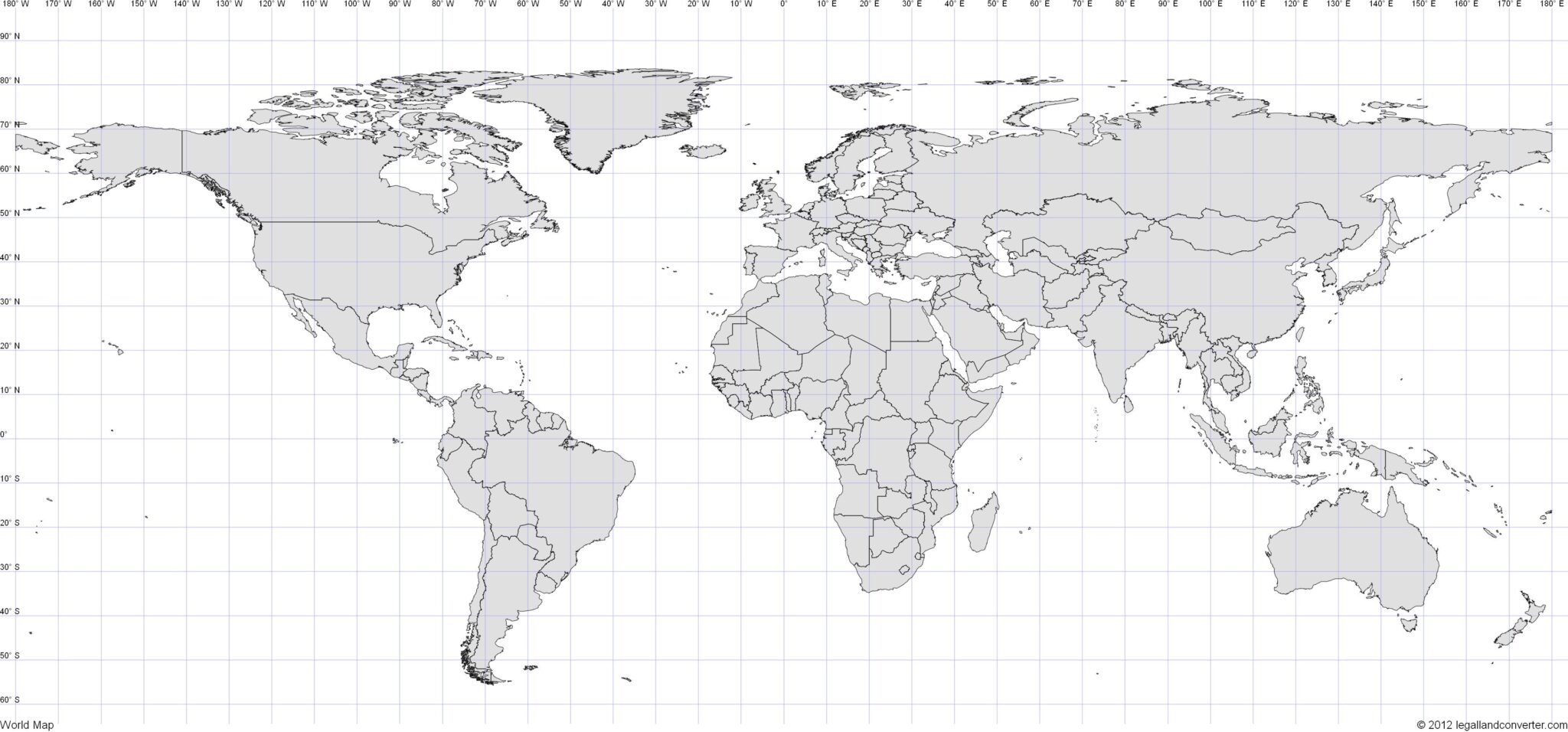 Flat Map of the World with Longitude, Latitude