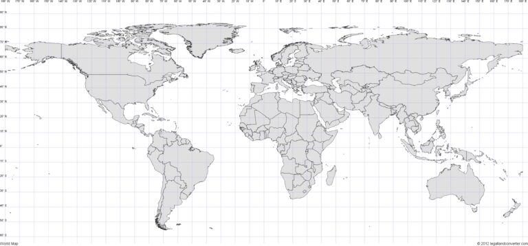 Flat Map of the World with Longitude, Latitude