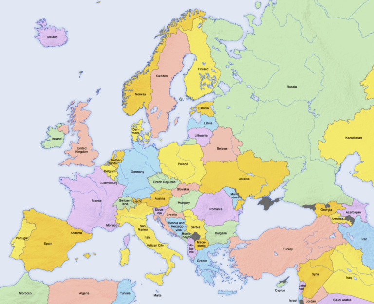 Printable Labeled Map of Europe with Countries PDF