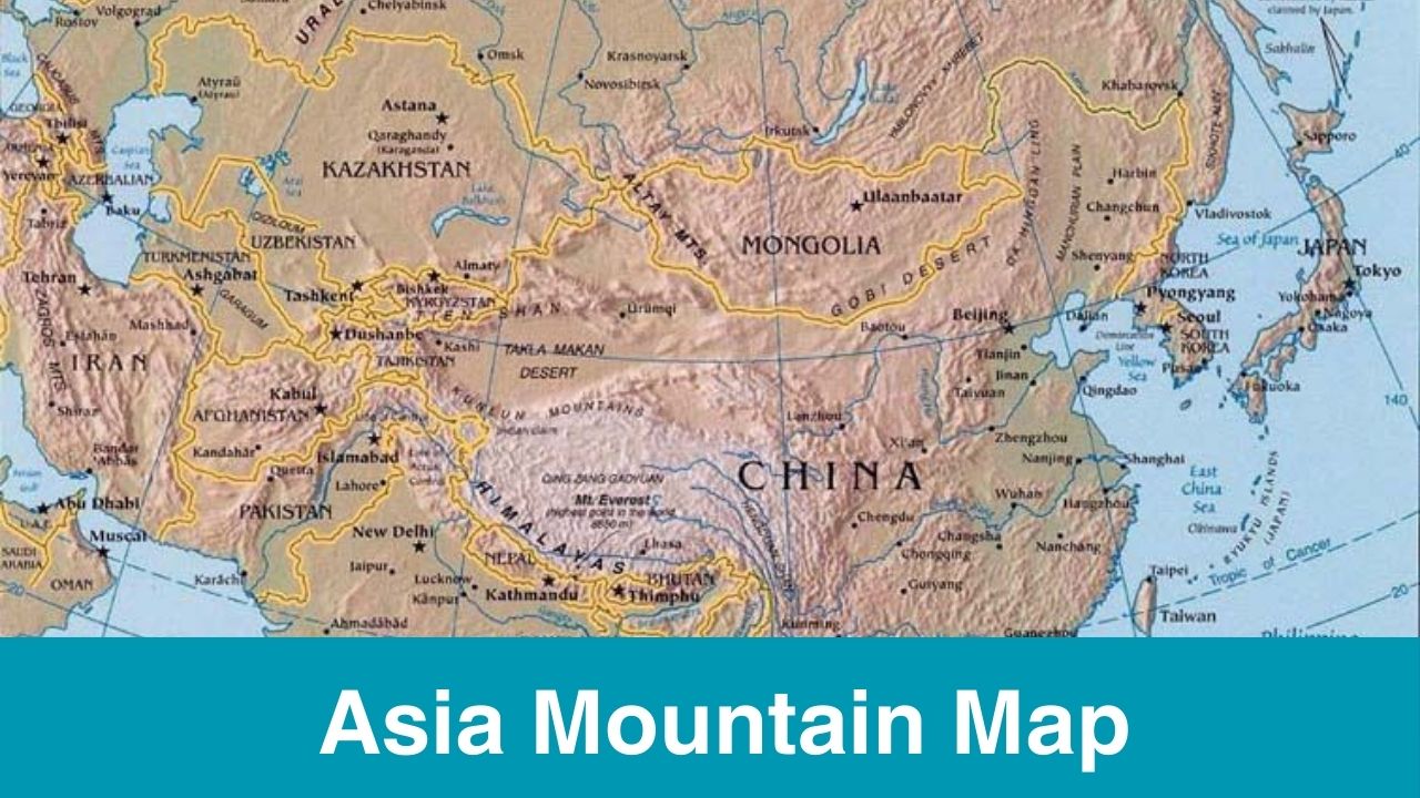 Asia Map of Mountains Range Printable PDF