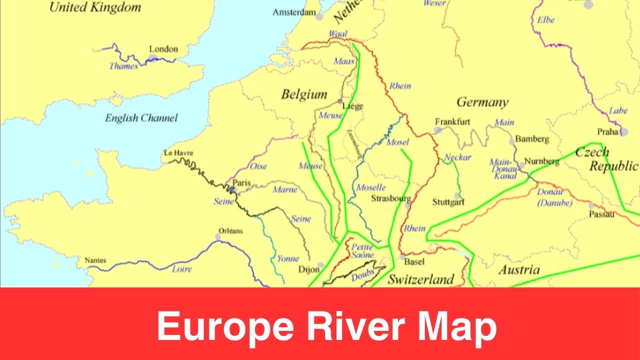 Rivers of Europe Map and Mountains