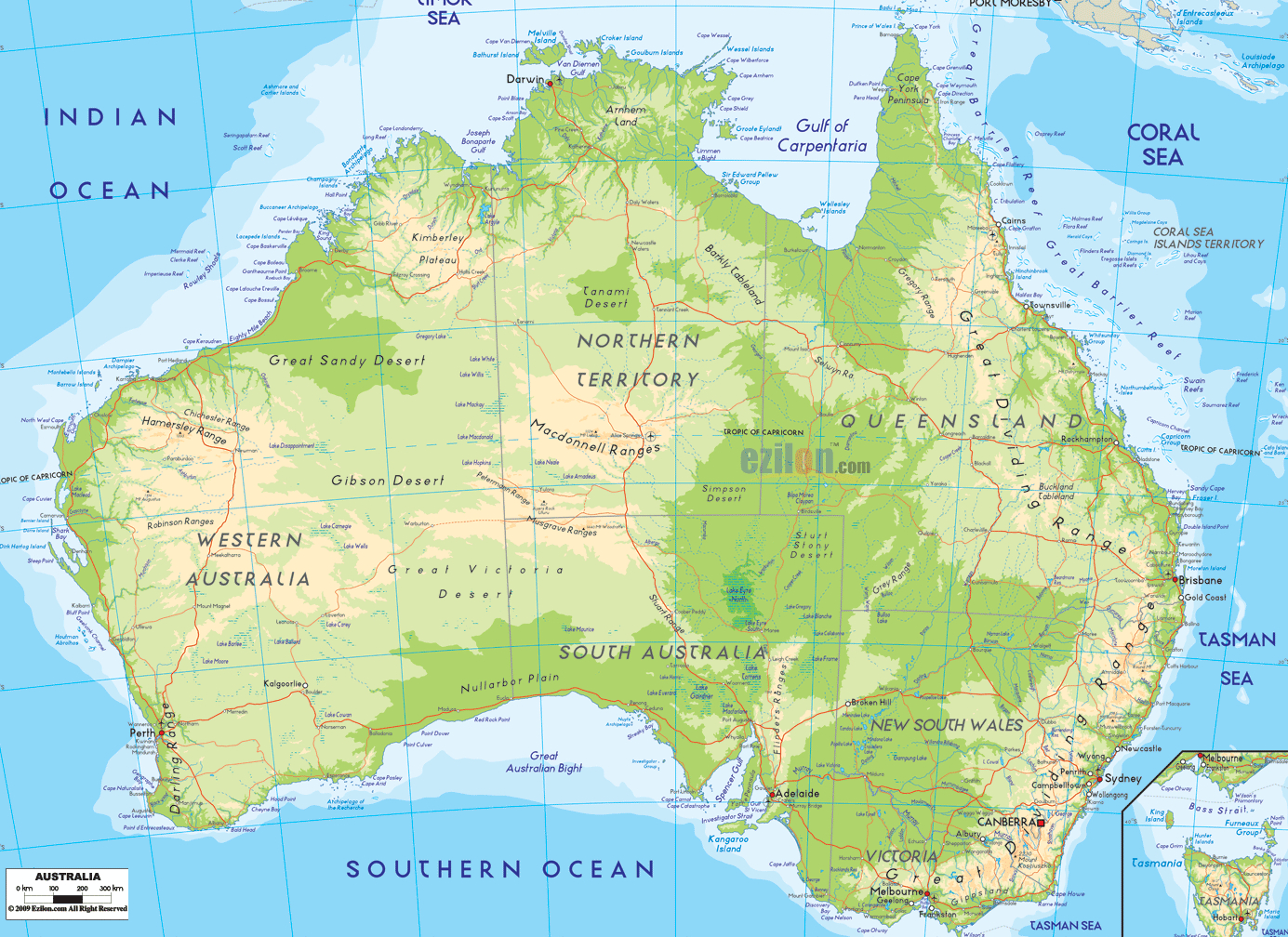 Australia Physical Map Printable PDF