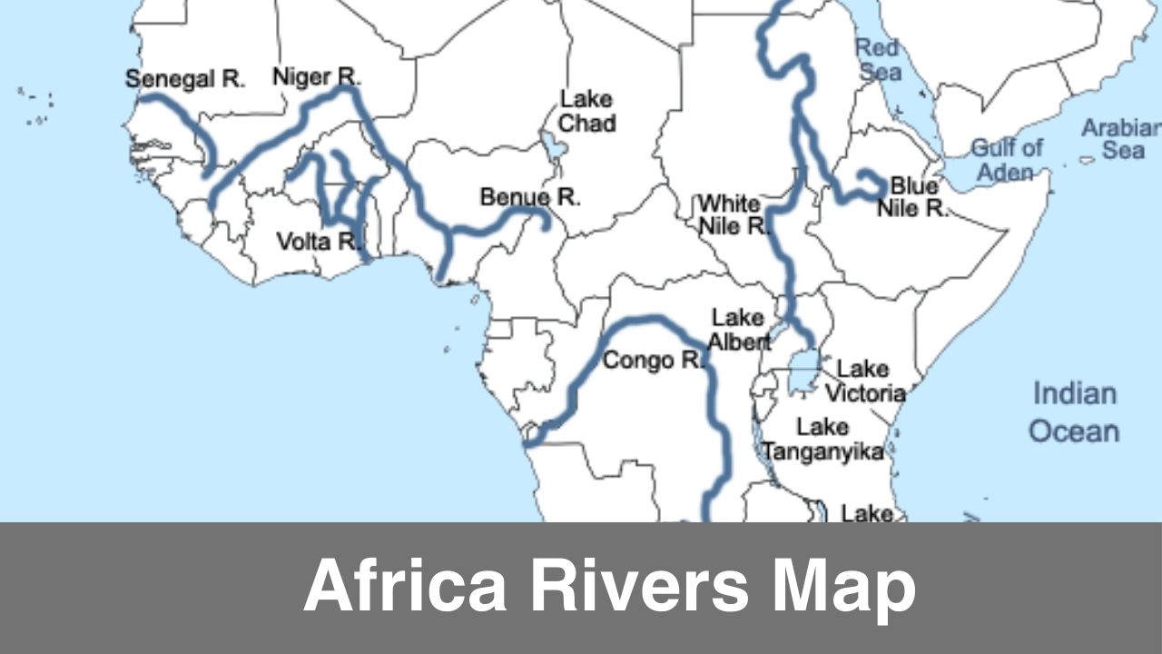 Map of Africa with Rivers & Lakes Printable PDF